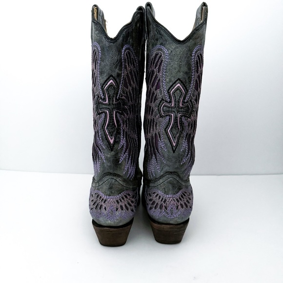 Corral | Shoes | Corral Vintage Gray Purple Leather Winged Cross Snip ...